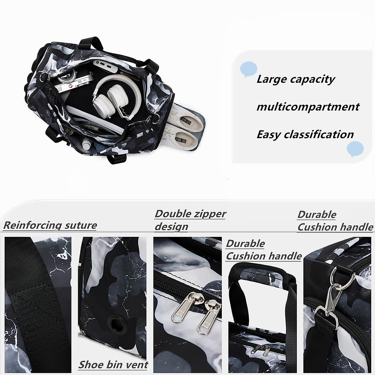 Lmwzh Travel Duffle Gym Sports Bag Dance Weekender Overnight Cheer Suitable For Kids Teen And Adults With Shoe Compartment Wet Pocket (Black)