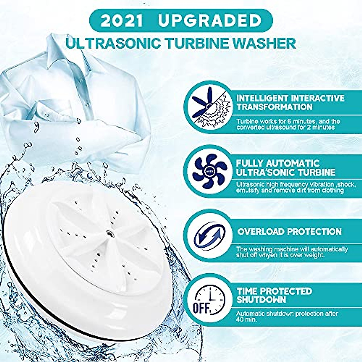 Portable Ultrasonic Turbine Washing Machine,Mini Compact Turbo Washer, Turbine Sterilizes Washer with USB Power for Home, Travel, Business Trip Apartment, Dorm