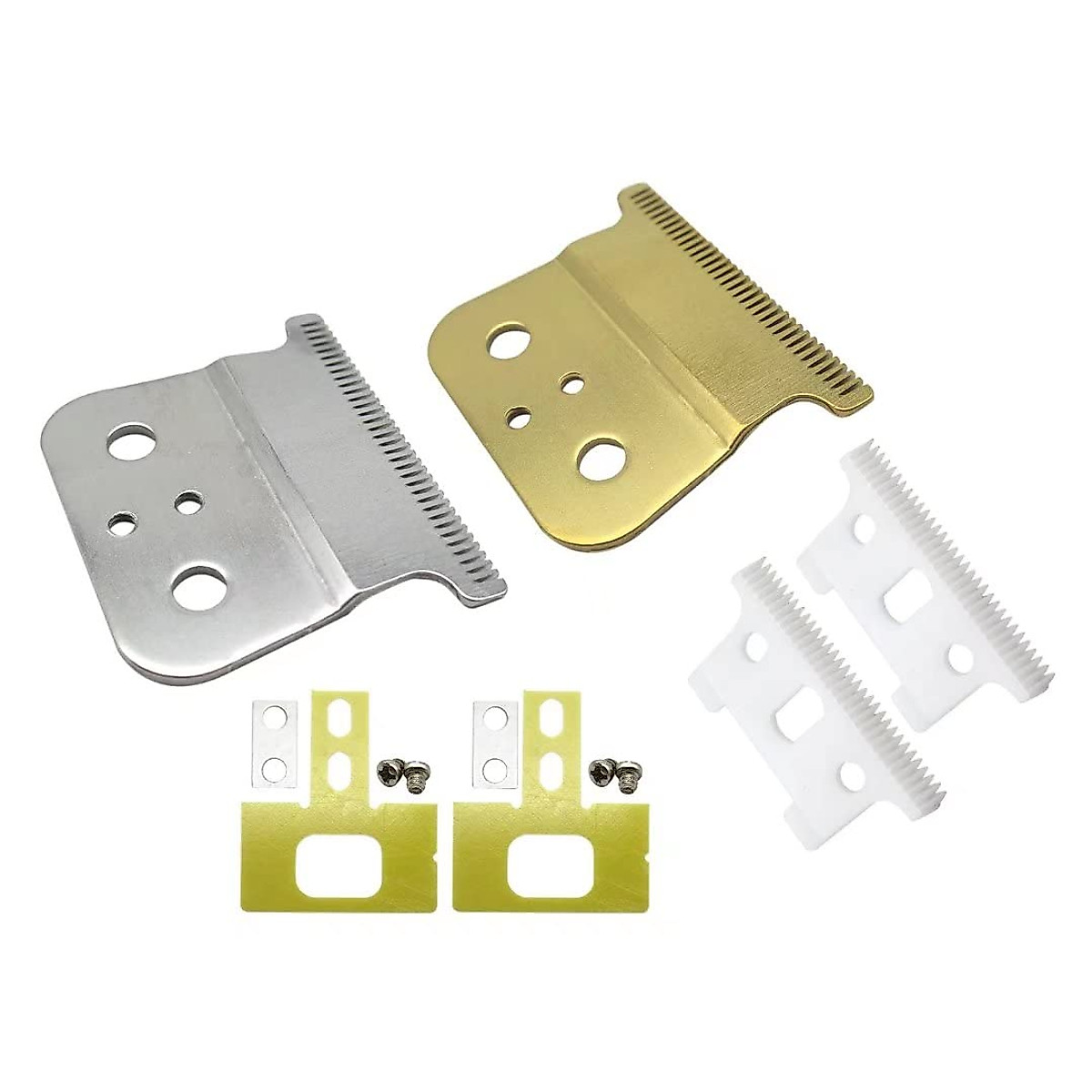 2 Pairs of Replacement T Blade Outliner Trimmer Blades in Silver and Gold with Screws, Sliders and Gaskets