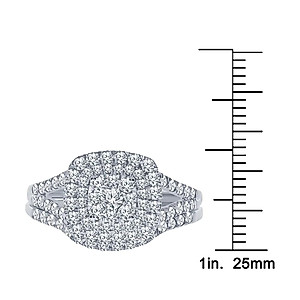 10K White Gold 1 Carat Real Diamond Engagement Ring Wedding Band Bridal Set Fine Diamond Jewelry (1 Carat, H-I Color, I1-SI2 Clarity), Size 7