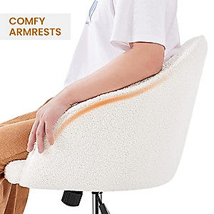 Yaheetech Modern Boucle Desk Chair, Makeup Vanity Chair with Adjustable Tilt Angle, Swivel Office Chair Upholstered Armchair Study Chair for Home Makeup Room Ivory