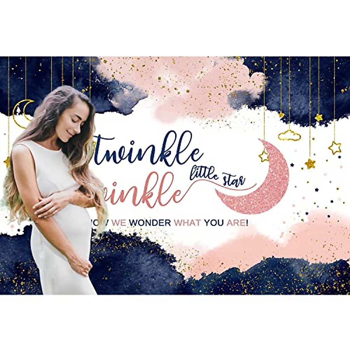 Sensfun Navy Blue Blush Pink Gender Reveal Backdrop Twinkle Twinkle Little Star Baby Shower Party Decorations Rose Gold and Navy Pregnancy Reveal Surprise Background for Photography Photo Booth 7x5ft