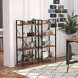 BON AUGURE Industrial 4 Tier Bookshelf, Modern Open Etagere Bookcase, Heavy Duty Book Shelves, Wood Metal Shelving Unit for Living Room, Bedroom and Office (Vintage Oak)