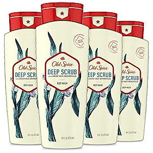 Old Spice Body Wash for Men, Deep Scrub with Sea Minerals Scent, 16 Fl Oz (Pack of 4)
