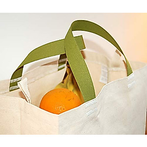 Turtlecreek Made in USA Cotton Canvas Reuseable Grocery Tote Bags - Short Green Handles - Regular Size - 4 Pack