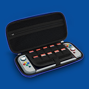 playvital Carrying Case for Nintendo Switch & Switch OLED, Portable Pouch Storage Handbag Travel Bag Protective Hard Case for Switch Console w/Thumb Grip Caps & 10 Game Card Slots - Blue Swirl