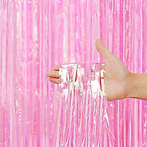 3 Pack Fringe Curtains Party Decorations,Tinsel Backdrop Curtains for Parties,Photo Booth Wedding Graduations Birthday Christmas Event Party Supplies (Rainbow Pink)