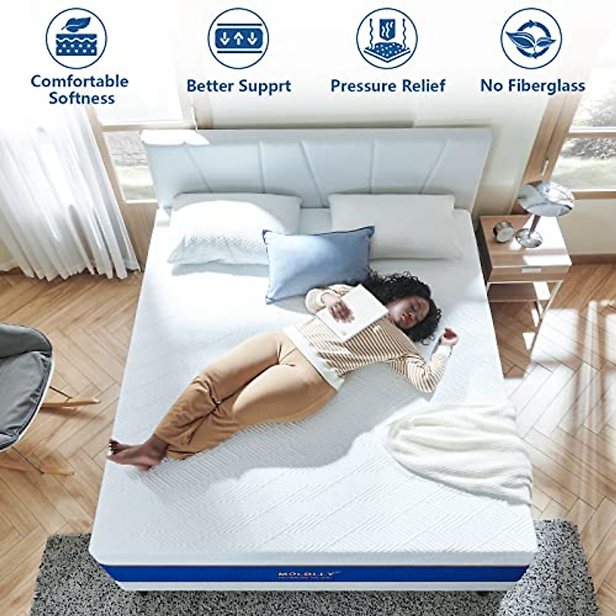 Molblly King Size Mattress, 14 Inch Cooling-Gel Memory Foam Mattress Bed in a Box, Cool King Bed Supportive & Pressure Relief with Breathable Soft Fabric Cover, Premium
