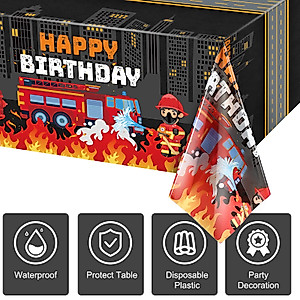 3 Pack Plastic Fire Truck Tablecloths Firefighter Party Tablecloth Fireman Happy Birthday Table Cover Fire Truck Birthday Party Supplies for Firefighting Theme Party School Activity, 54 x 108 Inch