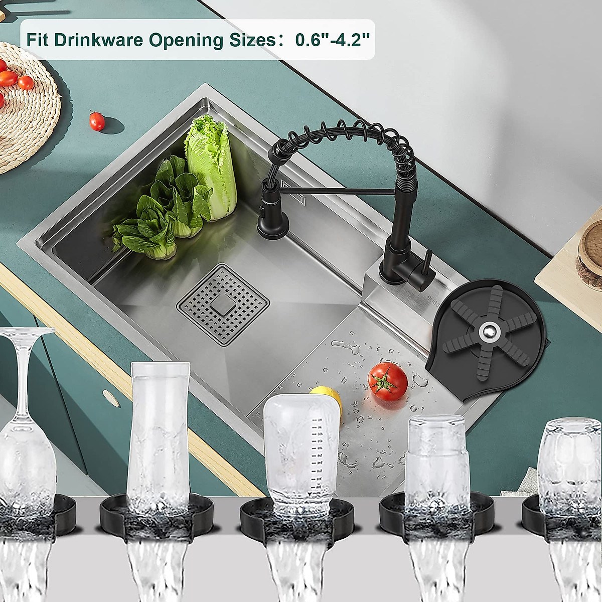 Glass Rinser for Kitchen Sink, FONTOP Stainless Steel Bottle Washer Cup Cleaner Sink Attachment Accessories for Home Bar Faucet,(Matte Black)