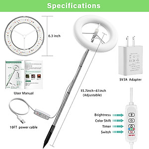 WEEAEEW Grow Light for Indoor Plants, Full Spectrum Plant Lamp 61" LED Tall Halo Grow Lights for Plant with Automatic Timer, 72 LEDs Plant Light Height and Brightness Adjustable