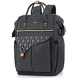 RJEU Backpack for Women, Anti Theft Slim Durable Travel Laptop Backpack with USB Charging Port, Water Resistant College School Backpack Fits 15.6 Inch Notebook, Black