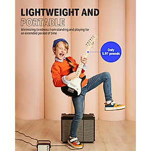 Donner 30 Inch Kids Electric Guitar Beginner Kits ST Style Mini Electric Guitar for Boys Girls with Amp, 600D Bag, Tuner, Picks, Cable, Strap, Extra Strings, DSJ-100, Black