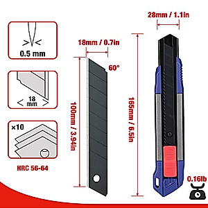 WORKPRO 18mm Retractable Utility Knife, Heavy Duty Aluminum Alloy Snap-off Box Cutter with 10PC SK5 Steel Sharp Blades for Cartons, Cardboard and Boxes, Perfect for Office and Home Use