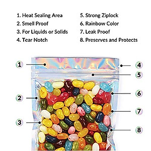 Mylar Bags with Ziplock 4.5" x 6.5" | 100 Bags | Rainbow Holographic | Sealable Heat Seal Bags for Candy and Food Packaging, Medications and Vitamins | For Liquid and Solids (4.5" x 6.5")