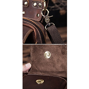 Le'aokuu Mens Genuine Leather Coffee Fanny Small Messenger Shoulder Satchel Waist Bag Pack (V832 DB)