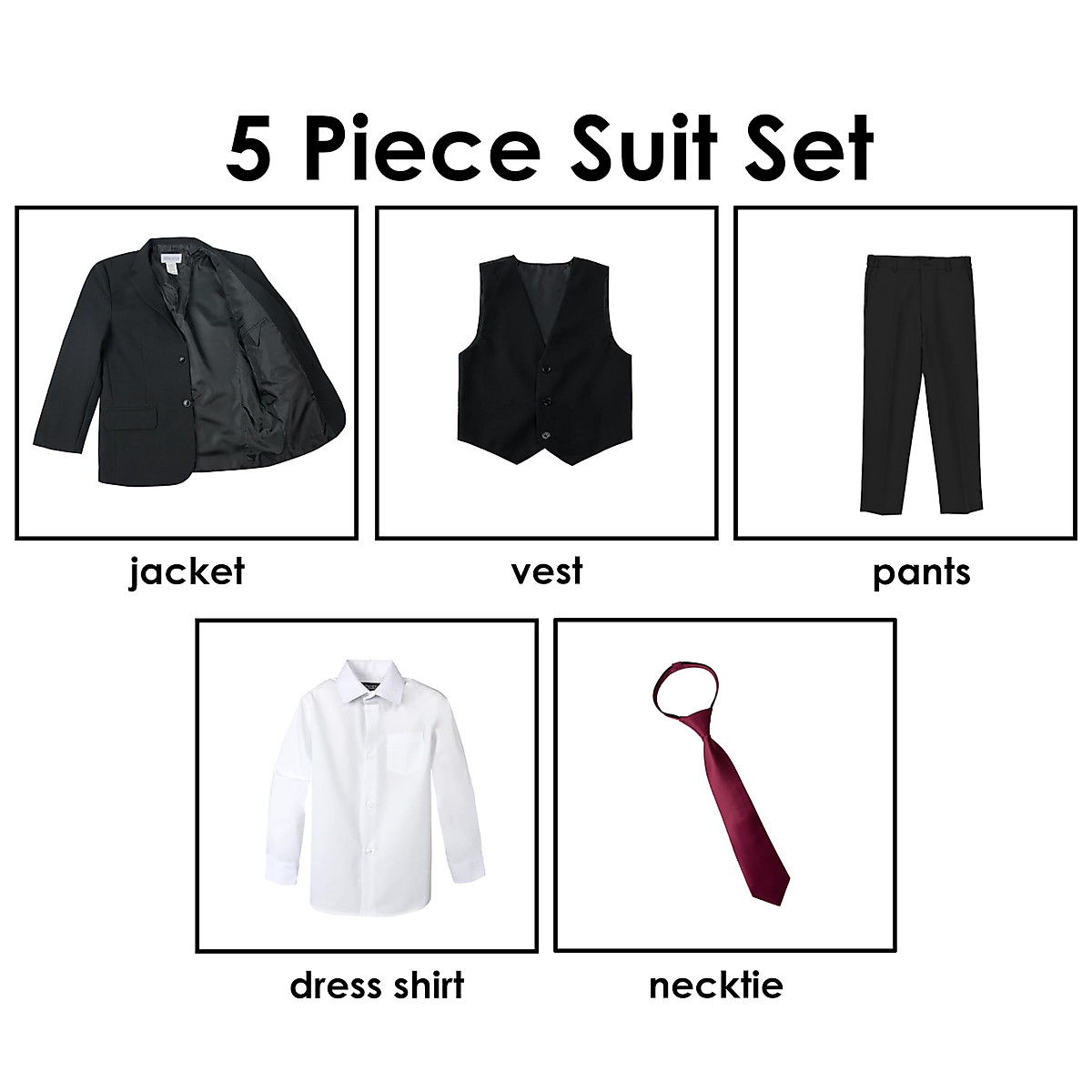 Spring Notion Big Boys' Modern Fit Dress Suit Set 10 Black w/Burgundy Tie