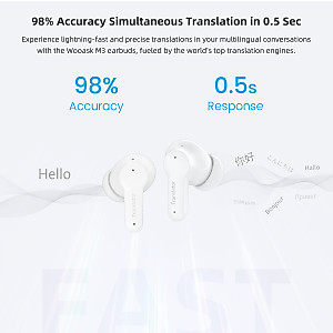 ANFIER Language Translator Earbuds Online Support 144 Languages & Accents Translation Music and Calling 3-in-1 Wireless Translator Device with APP Fit iOS & Android