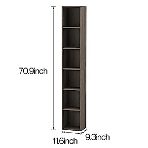 HOFFREE 6-Tier Narrow Bookcase Tall Wood Bookshelf Cabinet Cube Organizer Book Shelves Display Storage Shelves Rack for Small Spaces Home Office Living Room - Oak