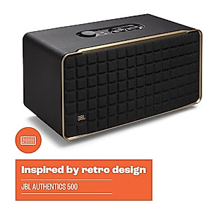 JBL Authentics 500 - Retro Style Home Speaker with Bluetooth, Voice Control, and Dolby Atmos, Multi Room Playback, Built in Alexa and Google Assistant, Automatic self tuning