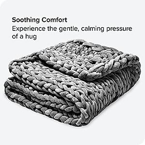 Bare Home Chunky Weighted Blanket Full or Queen Size 12lb (48" x 72") for Adults and Kids - Minky Fleece - Breathable & Cooling Weighted Blanket - Premium Heavy Blanket (Light Grey, 48"x72")