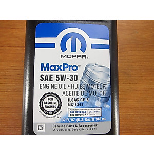 Mopar Chrysler Dodge Jeep Ram One Quart of SAE 5W-30 Maxpro Motor Oil New OEM