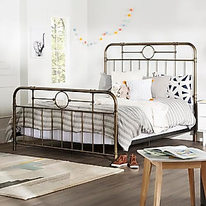 Walker Edison Vintage Metal Iron Pipe Queen Size Bed Headboard Bedroom Headboard Footboard Bed Frame Bedroom, Queen, Bronze