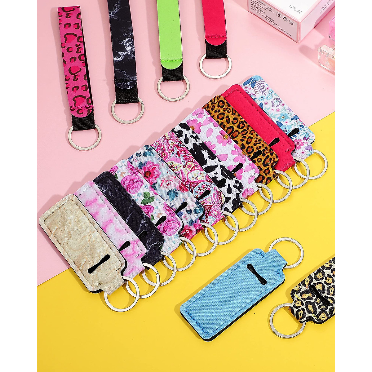40 Pieces Lipstick Holder Keychain Wrist Lanyard Set Clip-on Sleeve Lipstick Pouch Lip Balm Keyring Holder Protective Cases with Rings for Women Travel Accessories, Assorted Styles