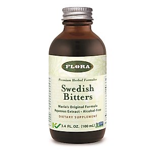 Flora - Swedish Bitters for Digestion, Alcohol-Free Bitters Help Bloating & Digestion, Maria's Original Formula Aqueous Extract, Vegan, Kosher, Non GMO, 3.4-fl. oz. Glass Bottle