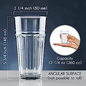 Volarium Drinking Glasses Set of 6, Premium Lead-Free Clear Iced Tea Glasses, Heavy Base Highball Glass Tumbler Set for Drinking Water, Cocktail, Juice, Milkshake, Coke, Soda, 12 ¼ oz