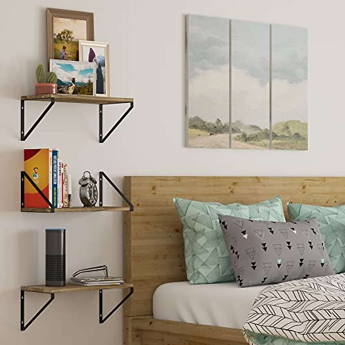 brightmaison BGT Mino Floating Shelves, 17"x8" Bookshelf for Living Room Decor Wall Shelves Bedroom Decor Kitchen Organization Bathroom Shelves Set of 3, Burnt Finish