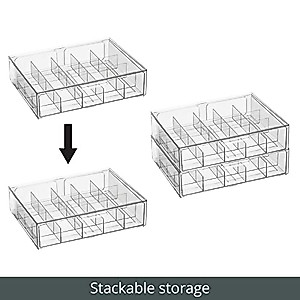 mDesign Divided Plastic Tea Organizer Bin with Drawer - Stackable Tea Bag Holder for Kitchen, Pantry, and Cabinet - Caddy with Small Dividers - 20 Sections - Lumiere Collection - 2 Pack - Clear