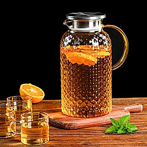 PARACITY Glass Pitcher Squama Designed 64 oz, High Borosilicate Water Pitcher, Iced Tea Pitcher with Lid and Spout, Large Bore Design for Easy Cleaning, for Cold/Hot Drinks, Iced Tea, Juice, Milk