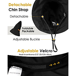 Waterproof Bucket Hats for Women Men Foldable Brim UPF 50+ Floppy Cowboy Rain Hat UV Protection Boonie Sun Hats for Hiking Black