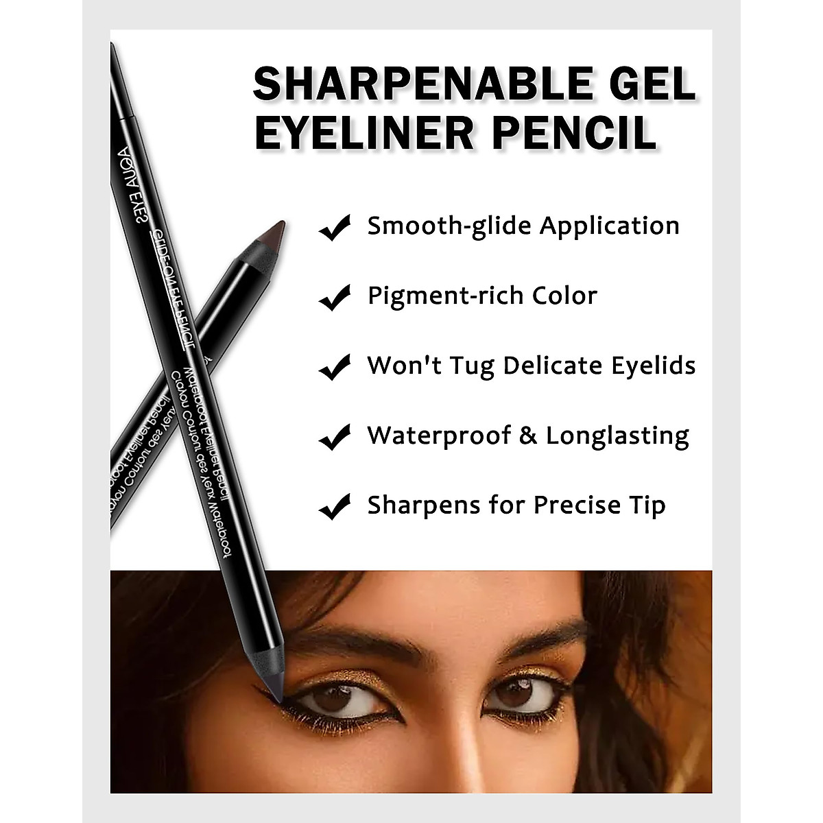 LYSdefeu Gel Eyeliner Pencil-Black Brown Waterproof Smudgeproof Matte Gel Eyeliner Pencil with Sharpener,Fadeproof Eye Liner Tattoo Eyeliner Pen for Women Cat Eye/Smoky Eye Makeup,Valentine's Day Gift