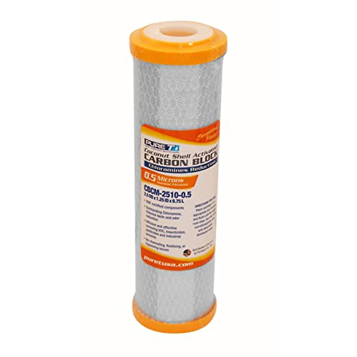 PureT CBCM-2510-0.5, 10x2.5" Chloramine Reduction Water Filter - NSF Certified - Carbon Block Chloramine Reduction Filter (.5 u Micron Rated)