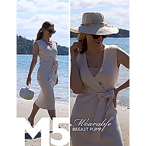 Momcozy M5 Hands Free Breast Pump, Double Wearable Breast Pump of Baby Mouth Double-Sealed Flange with 3 Modes & 9 Levels, Electric Breast Pump Portable - 24mm, 2 Pack Quill Gray