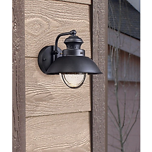 John Timberland Fordham Farmhouse Rustic Industrial Outdoor Wall Light Fixture LED Black Metal 8" Seedy Glass Sconce Exterior House Barn Porch Patio Outside Deck Garage Front Door Garden Home
