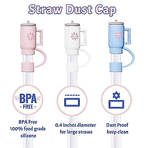 3PCS Silicone Straw Covers & Reusable Straws for Stanley Cup 30Oz 40Oz, Cute Mini Stanley Cup Straw Cover Cap for 10mm Straw with Cleaner Brush