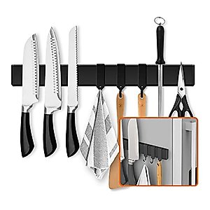 LERJU Fridge Applicable 17 Inch Double Sided Magnetic Knife Holder - Stainless Steel Knife Strip With Powerful Magnetic Pull Force - Use as Kitchen Knife Holder, Knife Rack & Tool Holder - Matte Black
