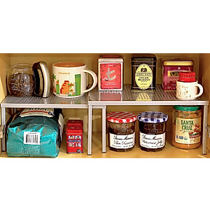 Simple Houseware Expandable Stackable Kitchen Cabinet and Counter Shelf Organizer, Silver