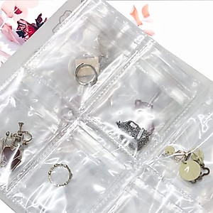 KIKILIE Travel Jewelry Organizer - Multifunctional Storage Book, Transparent Earring Necklace Bracelet Holder, 120 Grids with 80 Pack Two Sizes Plastic Bags