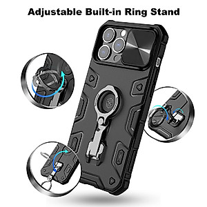 Nillkin Case for iPhone 13 Pro Max Case with Stand, Slide Camera Cover, Military Grade Shockproof Portective Case Compatible with MagSafe Wireless Charger&MagSafe Car Mount Holder, Black