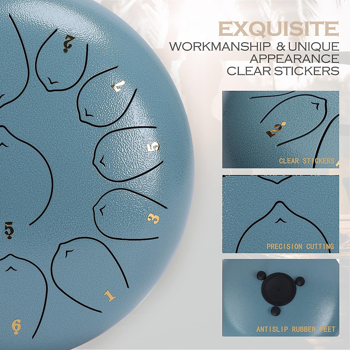 Lexington TGD-1213A 13 Notes 12 Inches Steel Tongue Tank Drum Set C Key, Tundra Blue