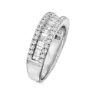 Ross-Simons 1.00 ct. t.w. Baguette and Round Diamond Ring in Sterling Silver. Size 9