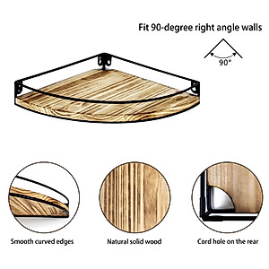 Oxendon Corner Floating Shelves, Corner Wall Shelf with Cable Hole Wall Corner Shelf Wall Mounted Wood Corner Shelves for Wall, Rustic Brown Set of 3