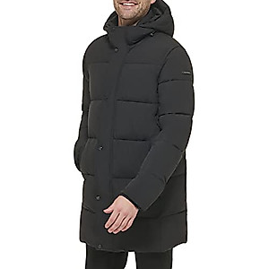 Calvin Klein Men's Long Stretch Puffer Jacket, Ebony, Small