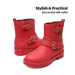 DREAM PAIRS Girls Ankle Booties Waterproof Side Zipper Boots Sdbo2305k Red Size 2 Little Kid
