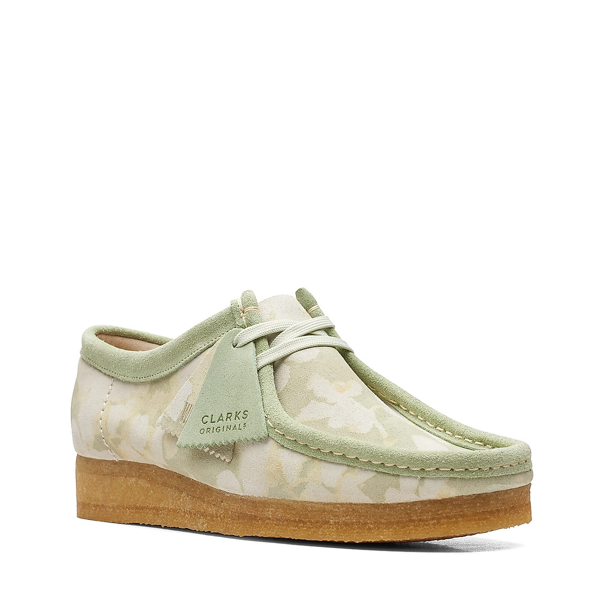 WOMEN’S CLARK ORIGINAL WALLABEE, GREEN FLORAL, 6