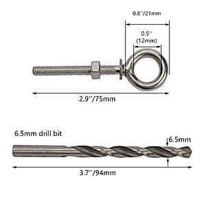 YaeCCC 5 Pack Stainless Steel T316 Shoulder Eye Bolts 1/4" x 3", Heavy Duty Eyebolts with 1 pc Drill bit
